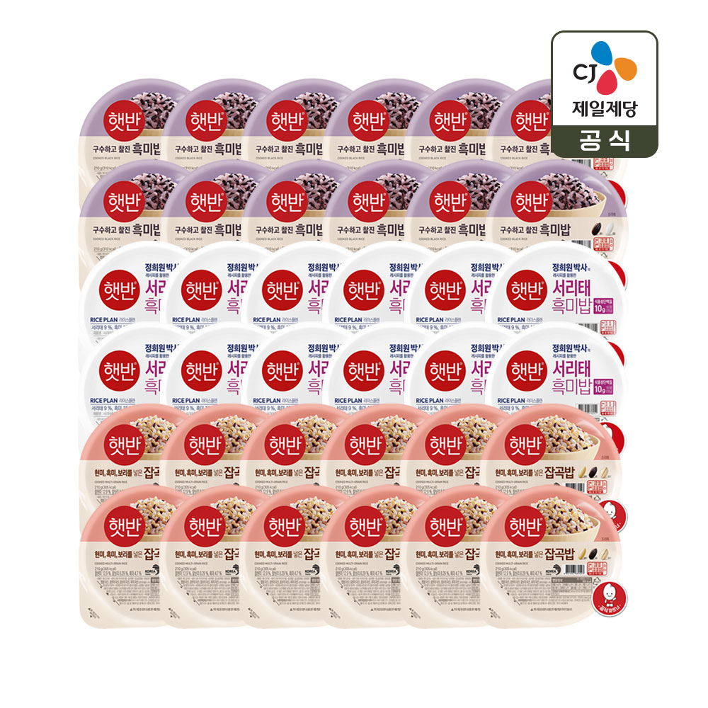 CJ제일제당 햇반 흑미밥 210g x12개+서리태흑미밥 210g x12개+잡곡밥 210g x12개 | 허닭